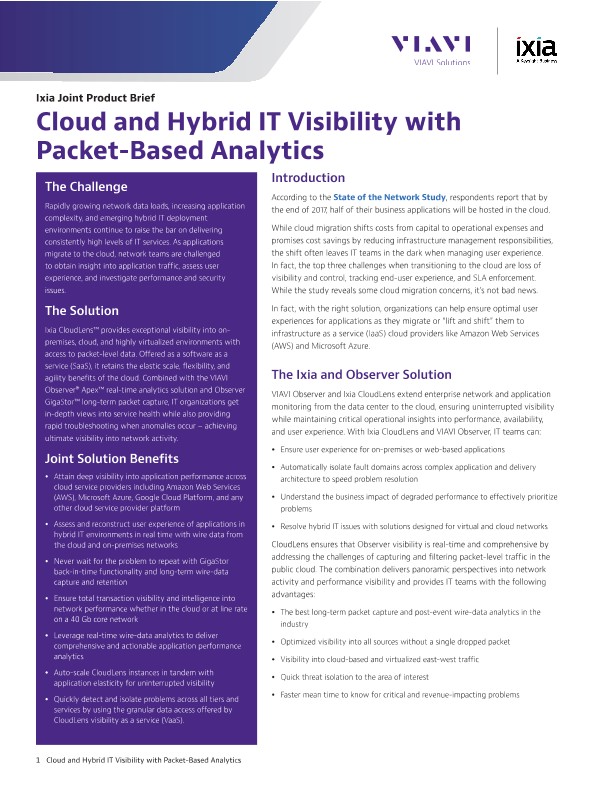 Viavi Ixia Hybrid Cloud Solution Brief PDF Asset Page | Keysight
